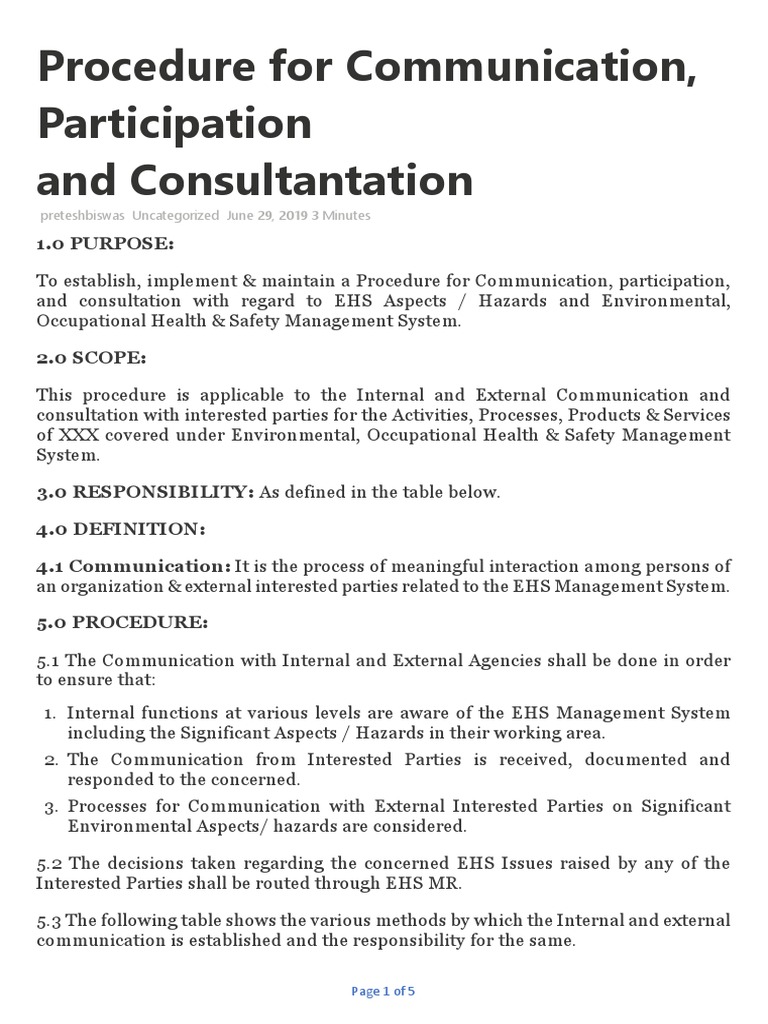 EHS Communication and Participation Procedure | PDF | Risk ...