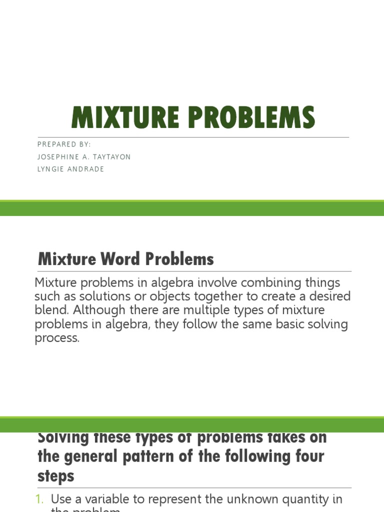 Mixture Problems | PDF | Equations | Algebra