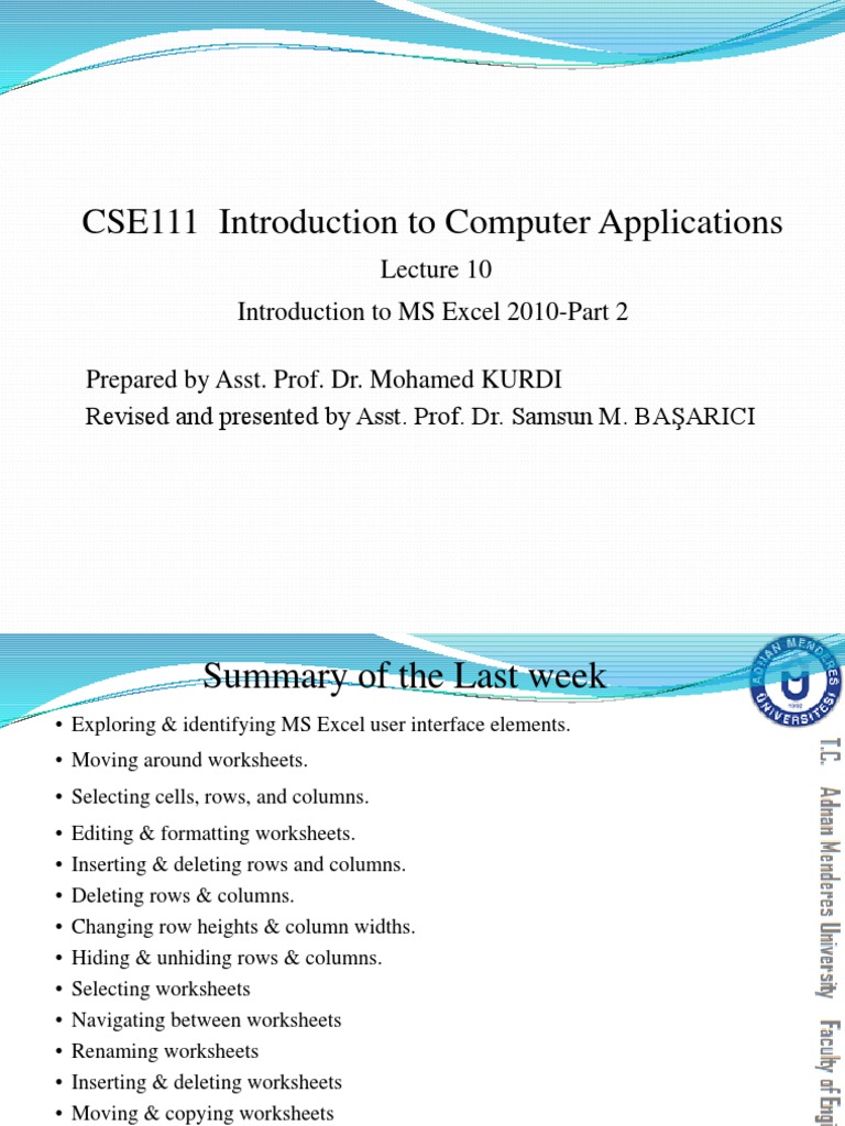 Cse111 Lecture10 1491556635 | PDF | Microsoft Excel | Median