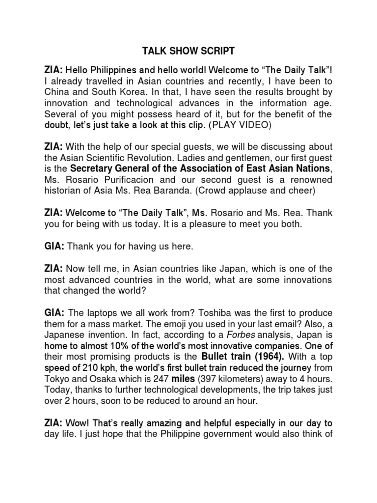 Talk Show Script | PDF | Asia | Innovation