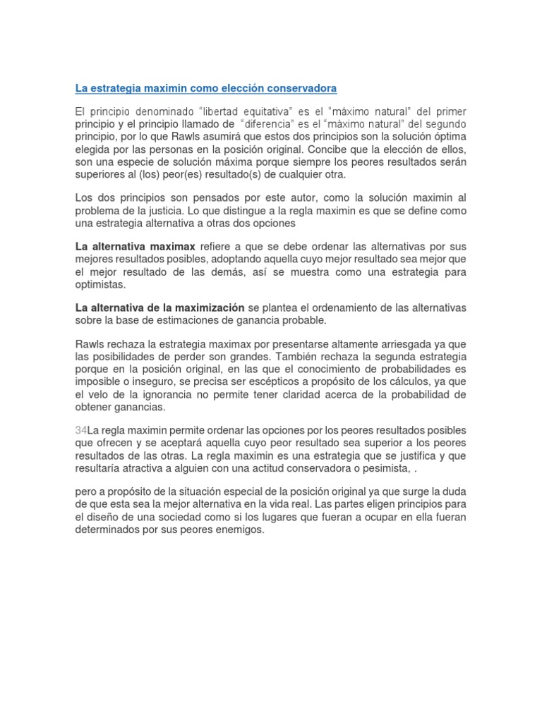 La Estrategia Maximin Como Elección Conservadora | PDF | John Rawls ...