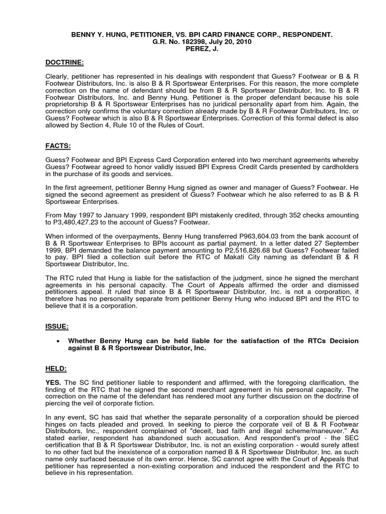 Benny Hung vs. Bpi | PDF | Judgment (Law) | Credit Card