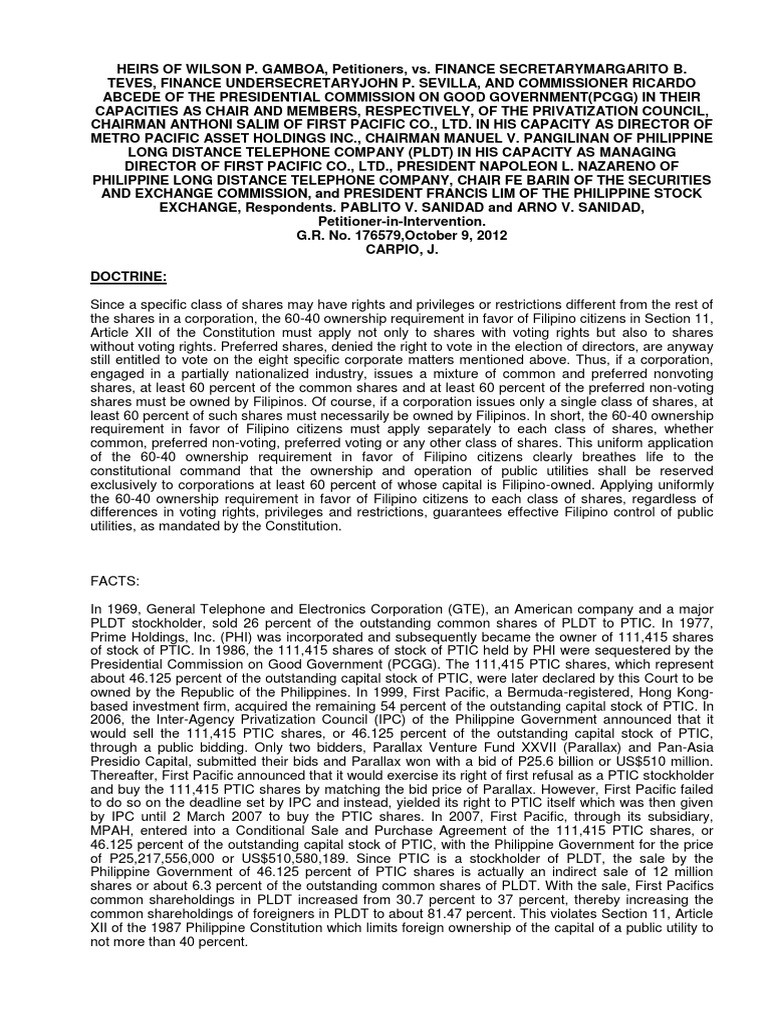 Heirs of Gamboa vs. Teves | PDF | Stocks | Common Stock