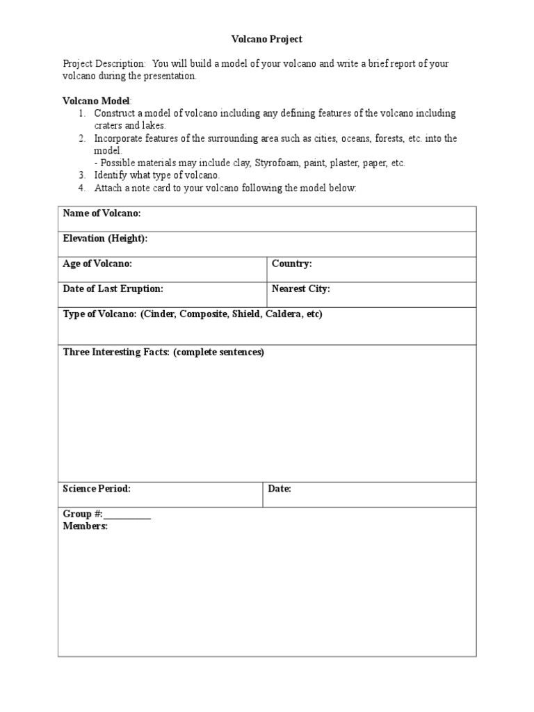 Volcano Project and Rubric | PDF