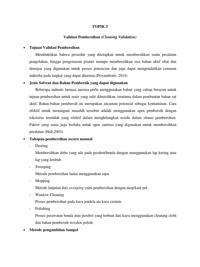 Cleaning Validation Procedures and Sampling Methods | PDF