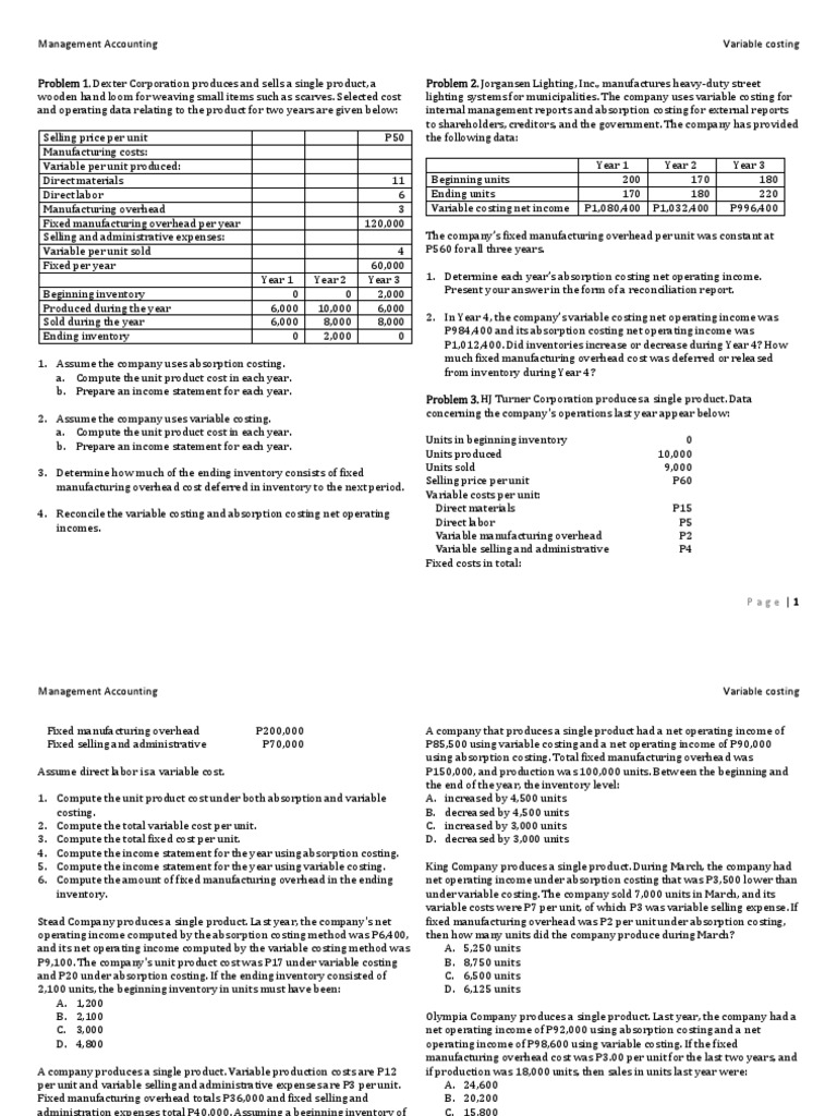 COS 103 - Variable Costing Exercises | PDF | Inventory | Income COS 103 - Variable Costing Exercises | PDF | Inventory | Income