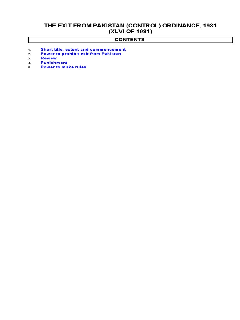 The Exit From Pakistan (Control) Ordinance, 1981 | PDF | Federal ...