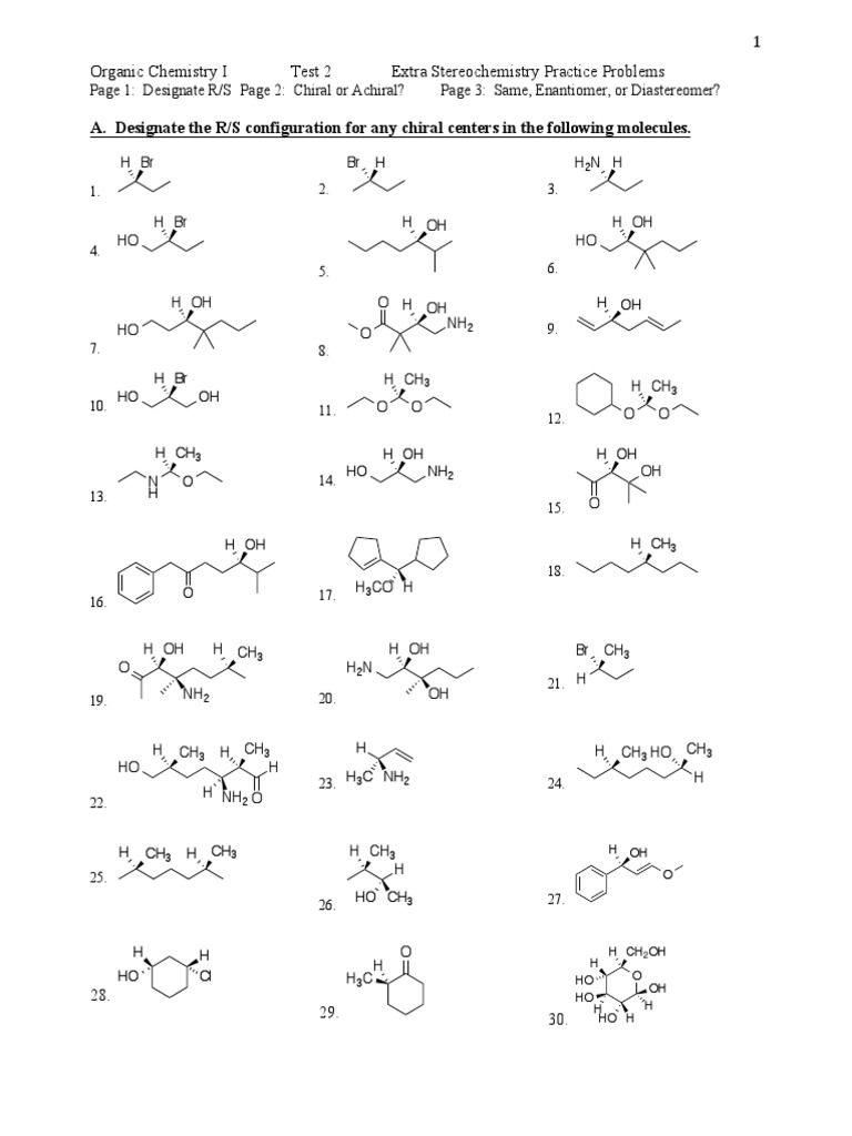 Test 2 Extra Stereochem Practice PDF | PDF | Chirality (Chemistry ...