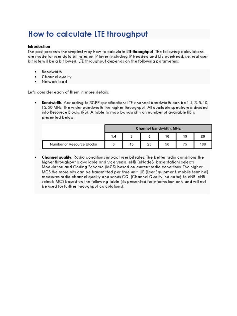 How To Calculate LTE Throughput | PDF | Bit Rate | Mimo