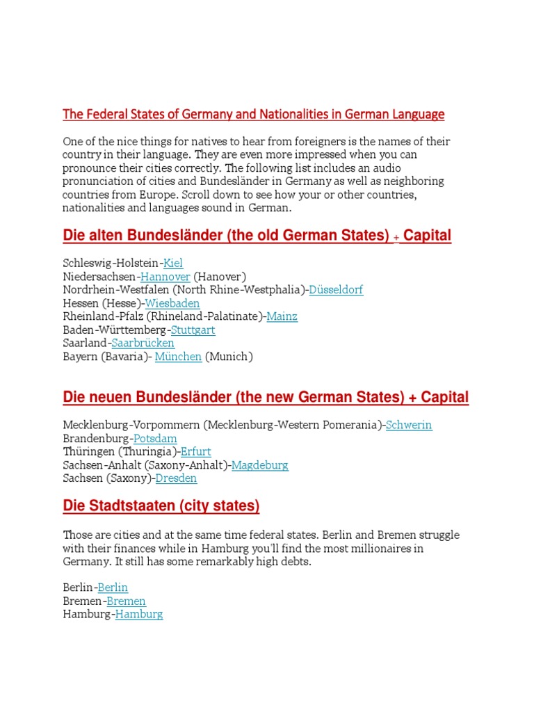 German Country Names and Nationalities | PDF | German Language | Morphology