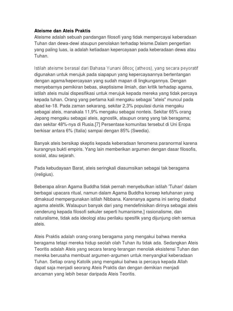 Ateisme Dan Ateis Praktis | PDF