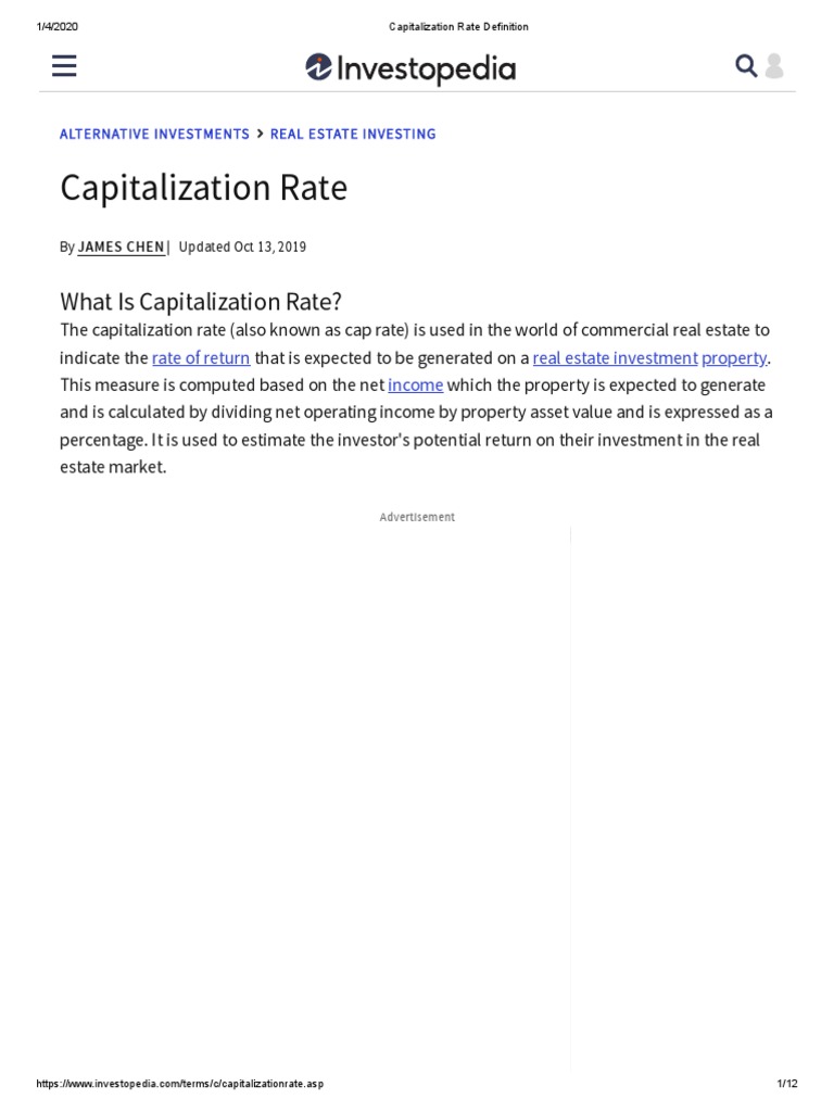 Capitalization Rate Definition PDF | PDF | Real Estate Investing ...