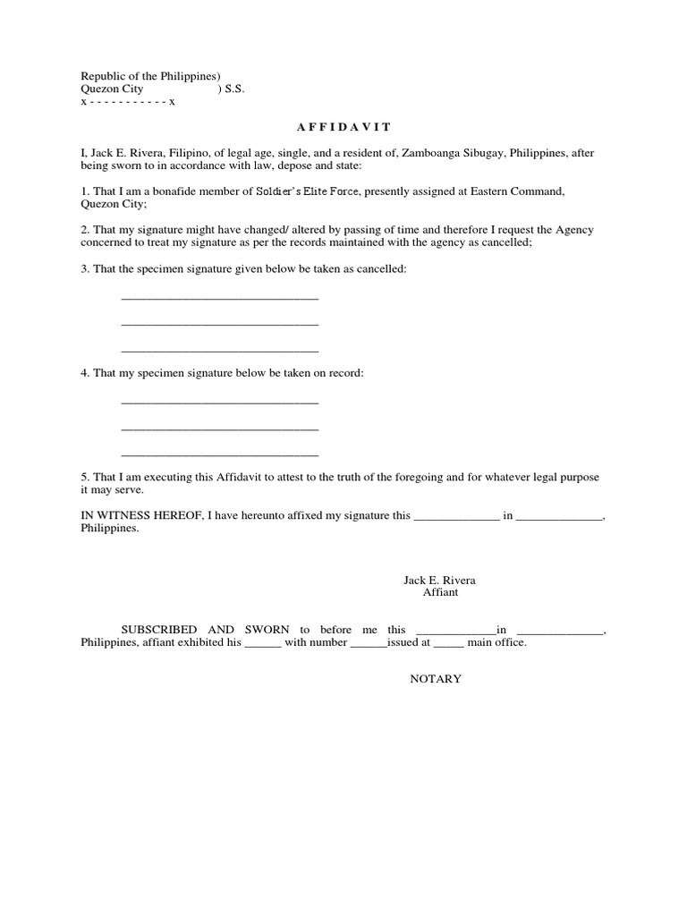 Affidavit for Signature Change | PDF