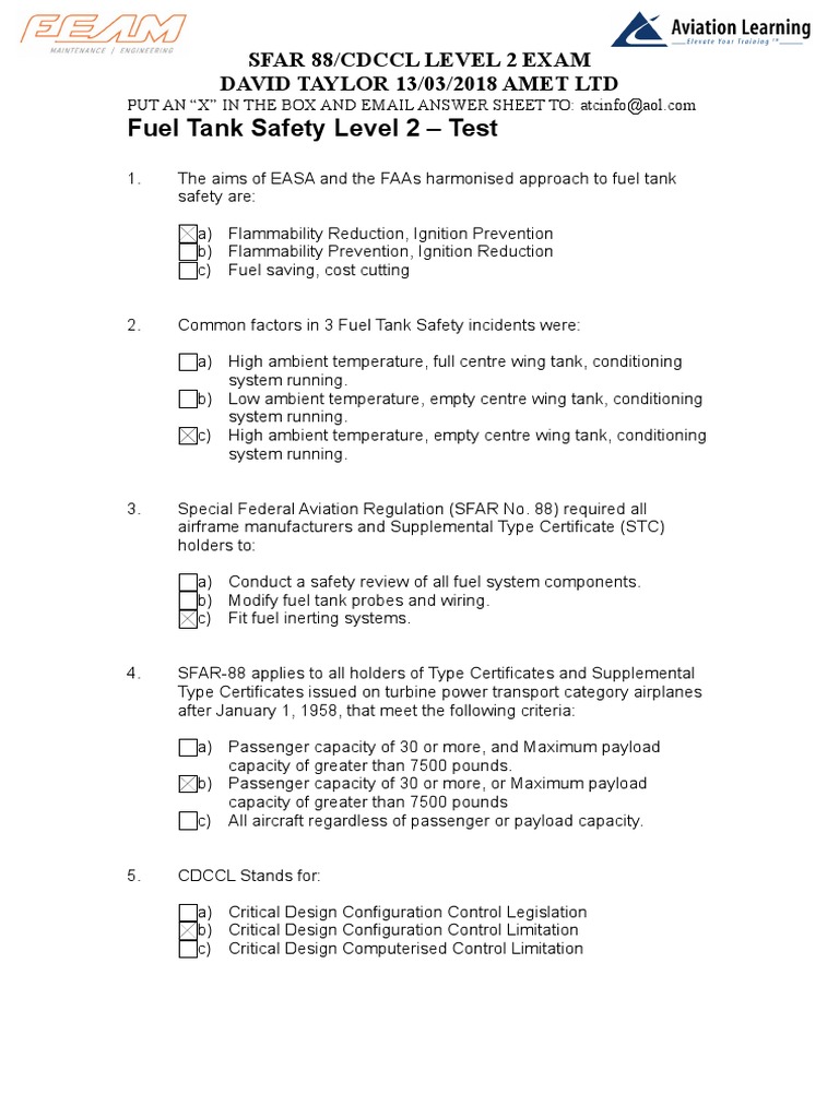 SFAR 88/CDCCL Fuel Tank Safety Exam | PDF | Aviation | Transport