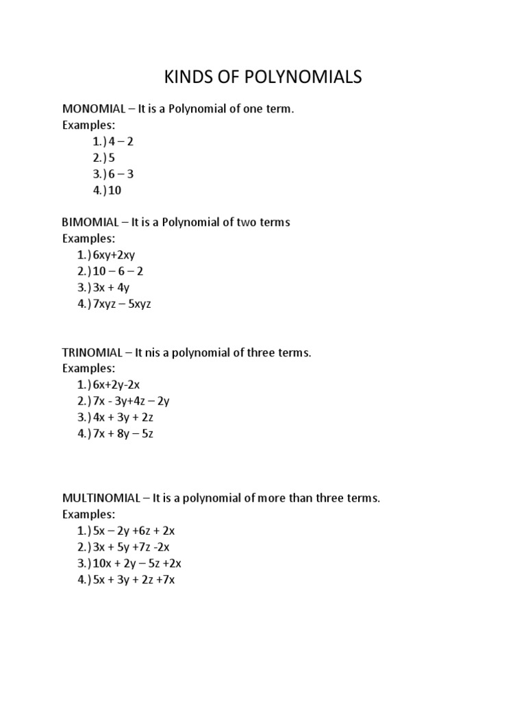 Kinds of Polynomials | PDF