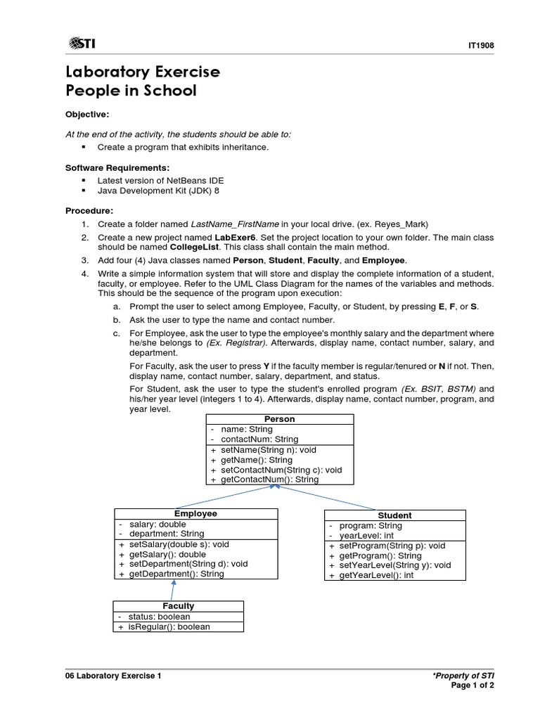 06 Laboratory Exercise 1 - Inheritance | PDF | Net Beans | Applications & Software