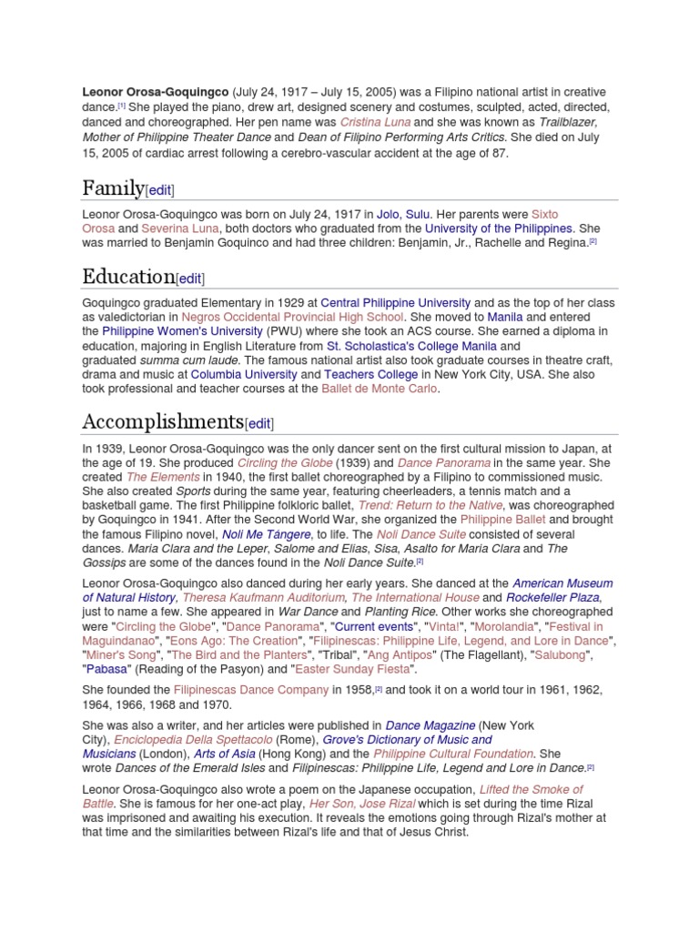 Leonor Orosa | PDF | Performing Arts | Philippines