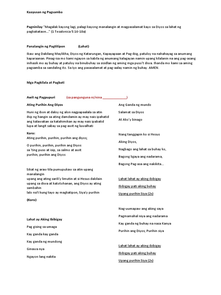 Kaayusan NG Pagsamba | PDF