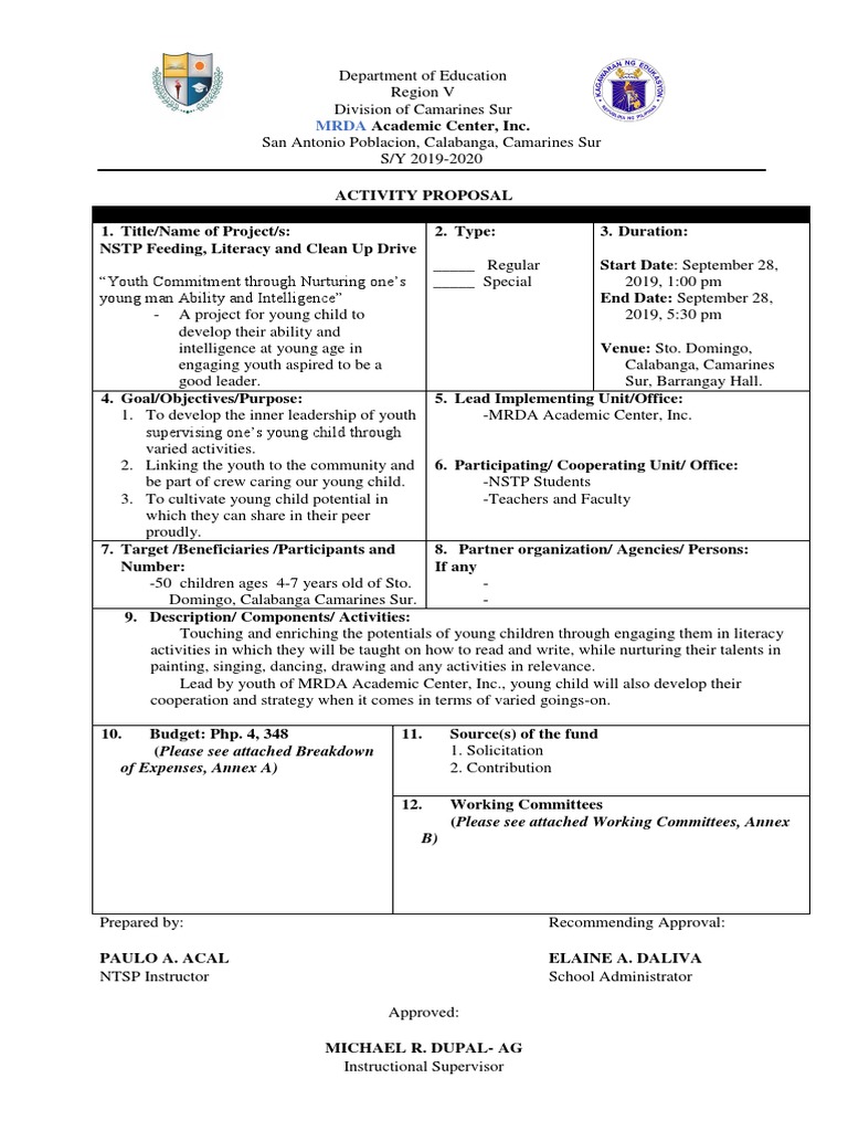 Edited NSTP Activity Proposals | PDF | Behavior Modification | Cognition