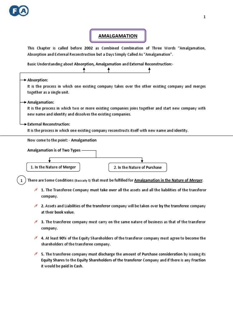 Amalgamation Summary Notes | PDF | Consolidation (Business) | Equity ...