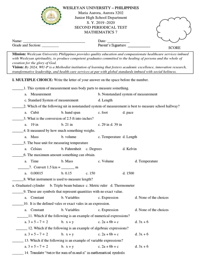 Analysis of a Mathematics Test for 7th Grade Students Focused on ...