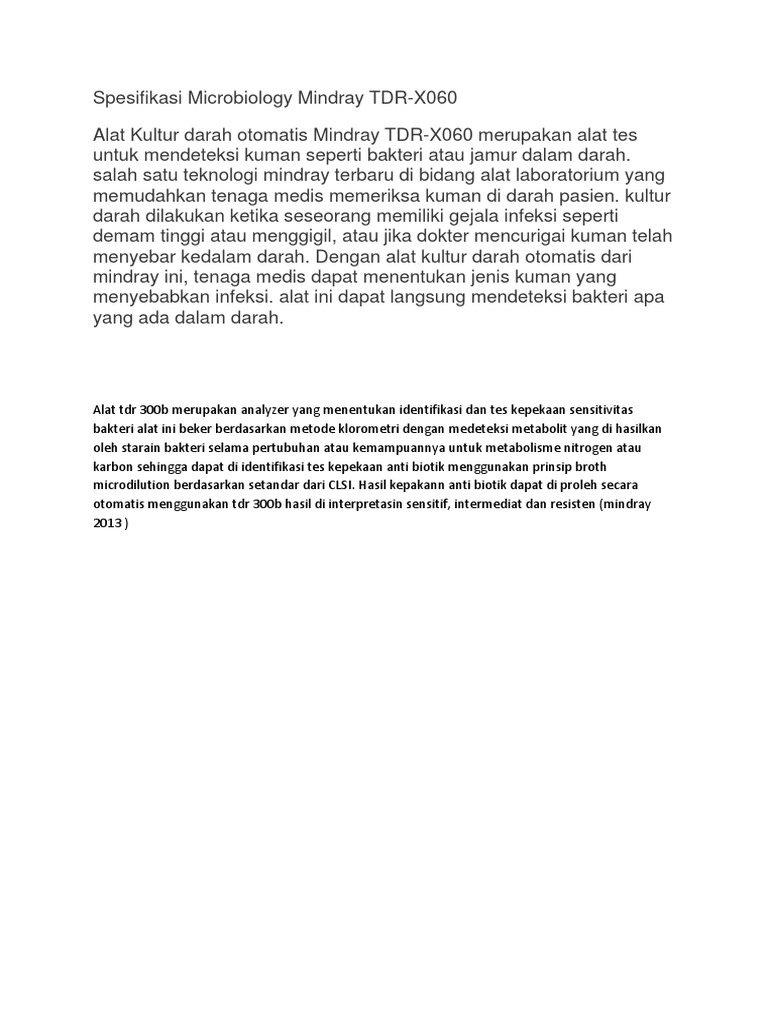 Mindray TDR-X060 Deteksi Bakteri Darah | PDF