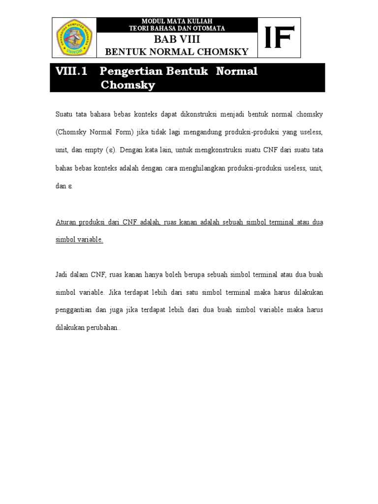 7 Bentuk Normal Chomsky | PDF