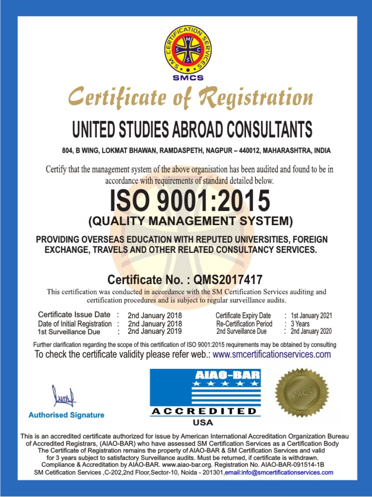 Sample Cert of Iso 9001 From Aiao-Bar-Sms PDF | PDF | Finance & Money ...