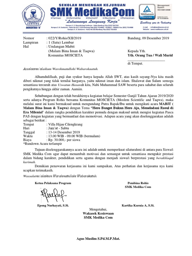 Revisi 2 - Surat Undangan Mabit K Siswa PDF | PDF