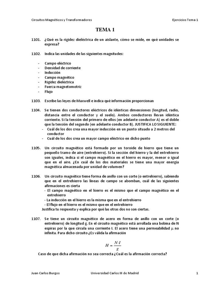 Preguntas Tema 1 | PDF | Inductor | Transformador