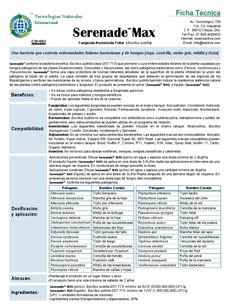 Ficha-técnica-SERENADE-MAX | Fungicida | Organismos
