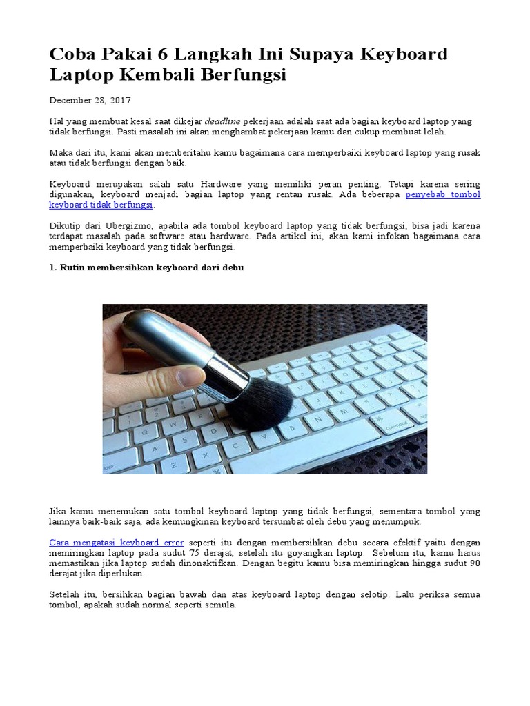 Coba Pakai 6 Langkah Ini Supaya Keyboard Laptop Kembali Berfungsi | PDF