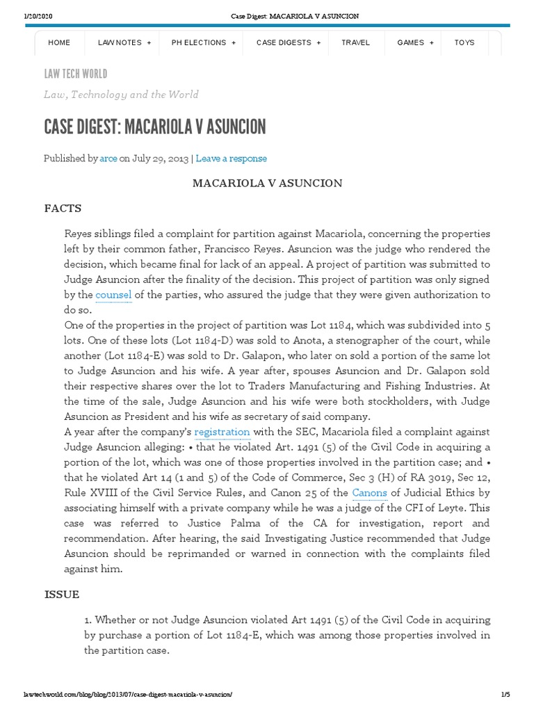 1 Macariola Vs Asuncion | PDF | Judiciaries | Judge