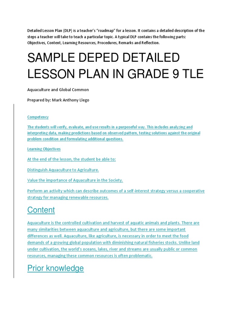 Detailed Lesson Plan | PDF | Aquaculture | Salmon