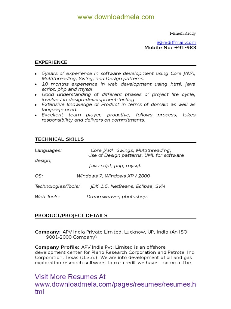 Core Java Resume With 5 Years Experience | PDF | Eclipse (Software ...