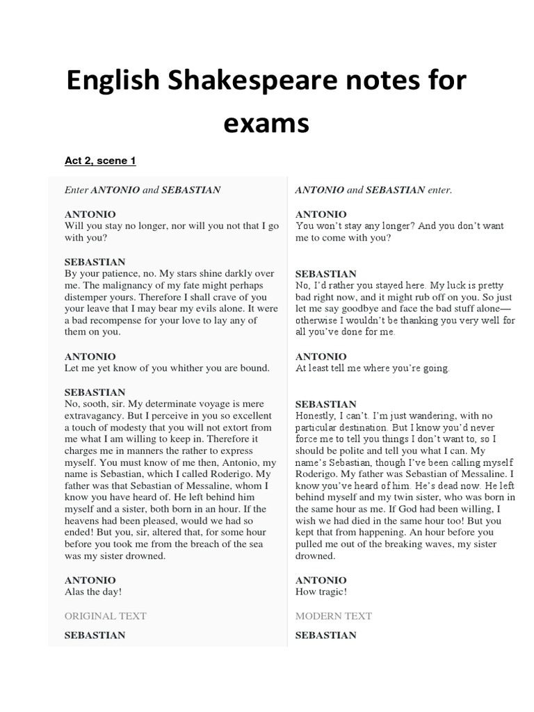English Shakespeare Notes For Exams | PDF