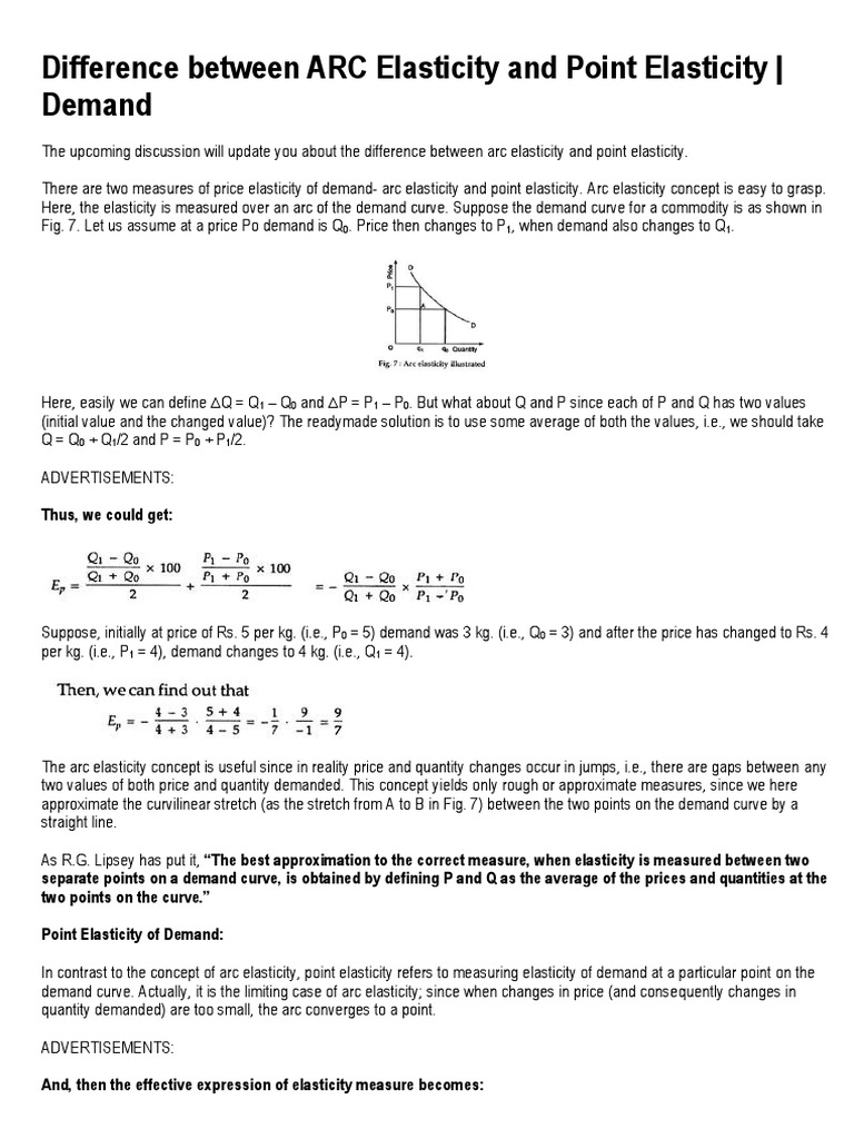 Difference Between ARC Elasticity and Point Elasticity | PDF | Price ...