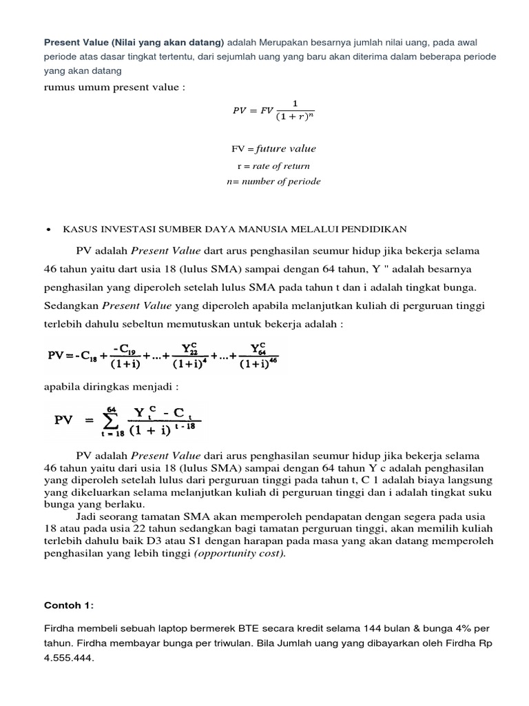 Menghitung Present Value dan Contoh Soal | PDF | Bisnis | Pengelolaan ...