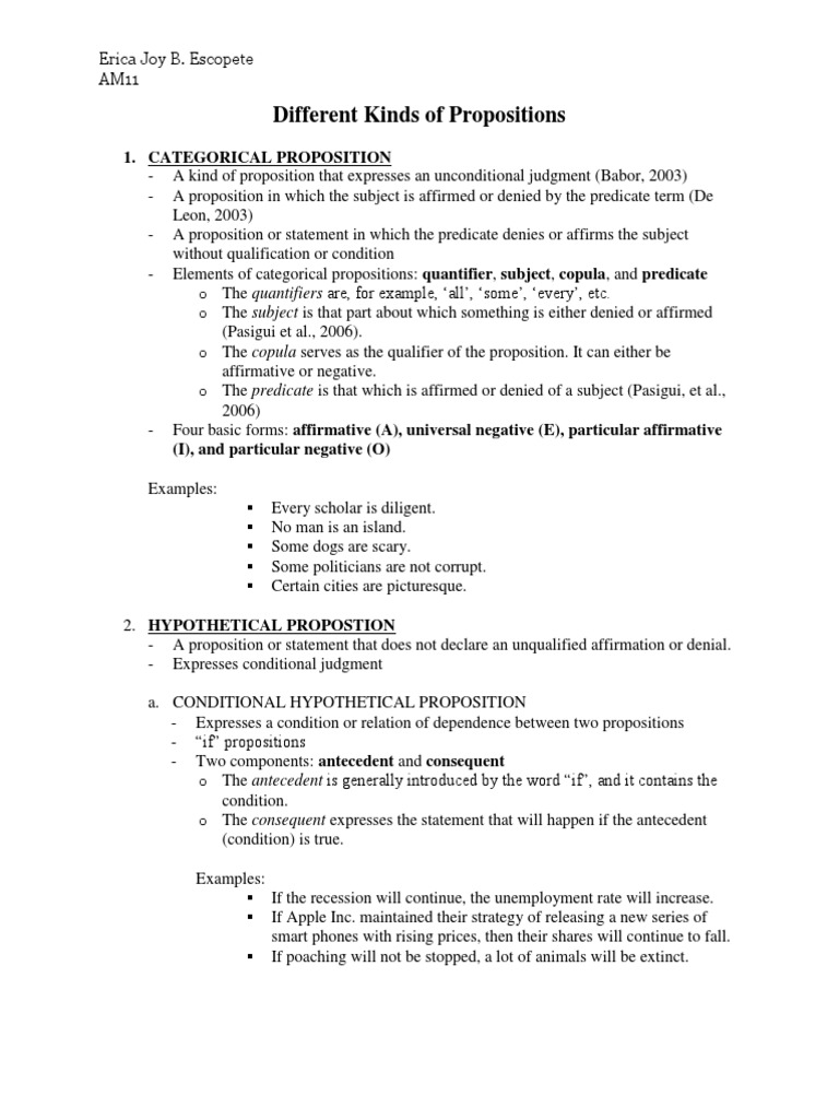 Different Kinds of Propositions | PDF | Proposition | Truth