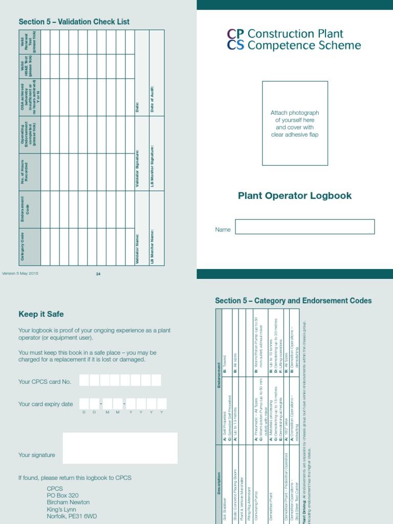 CPCS Log Book PDF | PDF | Crane (Machine) | Loader (Equipment)