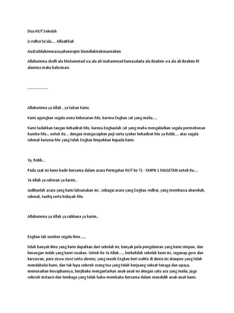 Doa HUT Sekolah | PDF