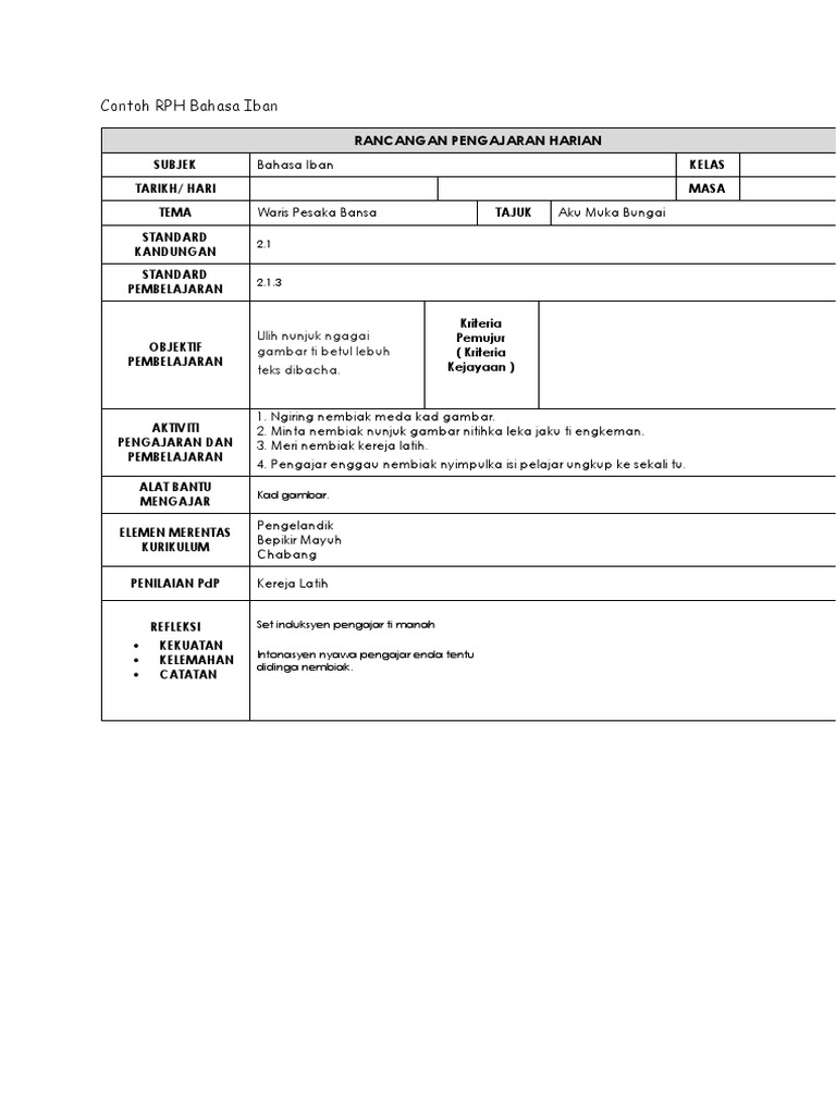 Contoh RPH Bahasa Iban | PDF