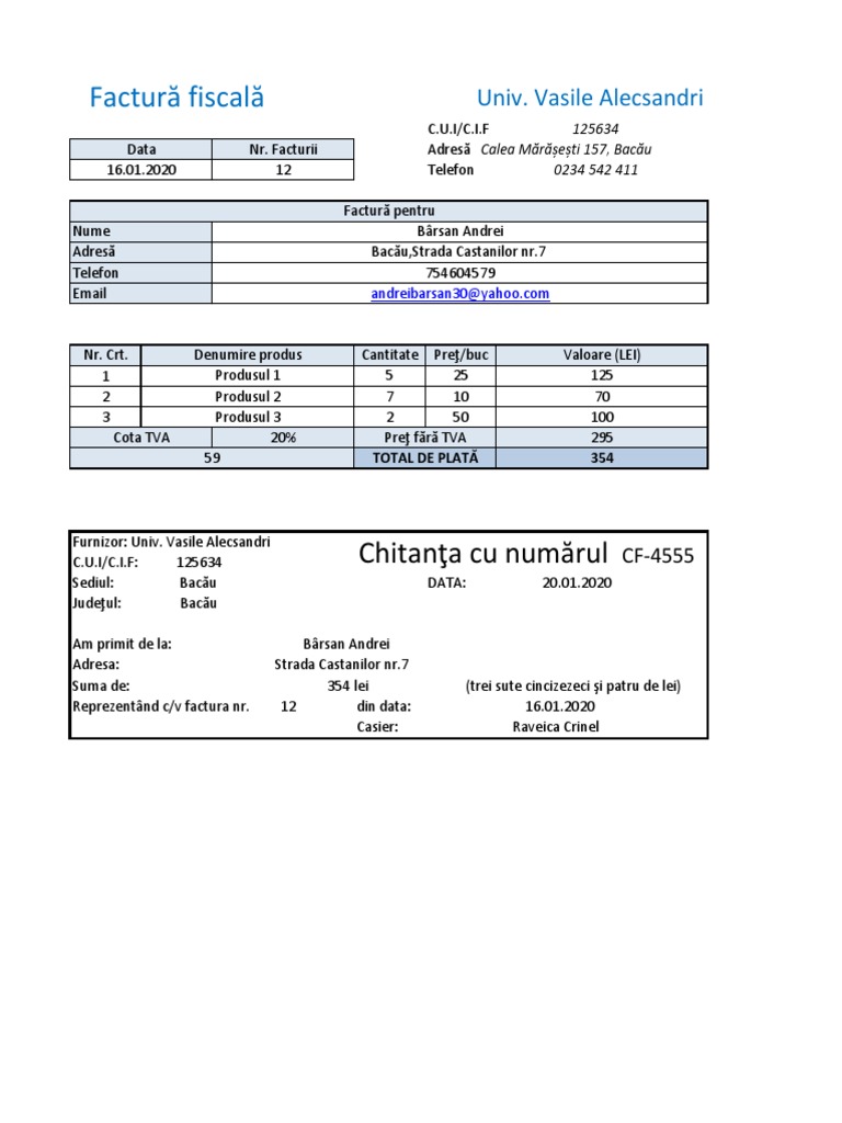 Factura+chitanta Model | PDF