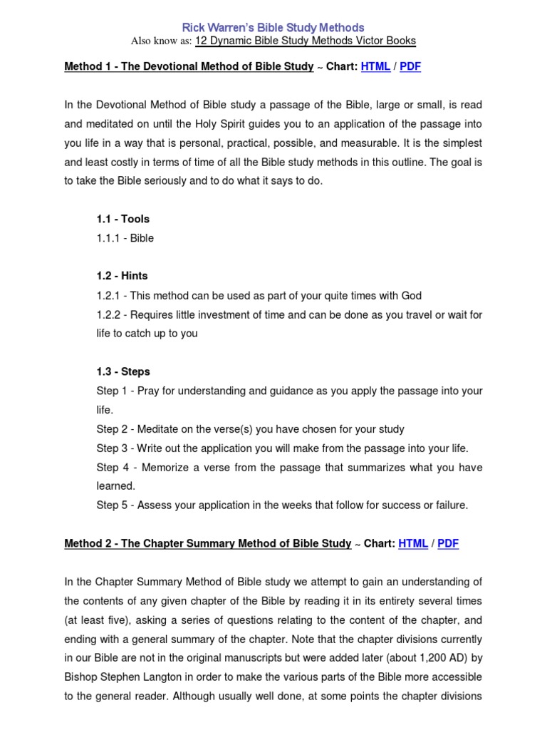 Bible Study Methods Rick Warren | PDF | Chapters And Verses Of The ...