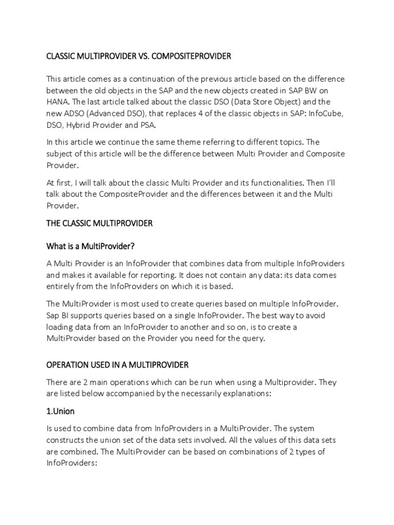Multiprovider vs CompositeProvider in SAP BW | PDF | Areas Of Computer ...