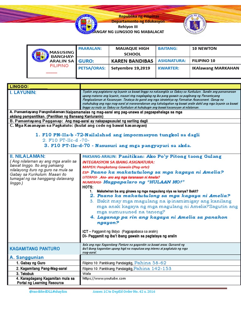 FILIPINO-DLP-MODIFIED-HeLE NG INA SA KANYANG PANGANAY | PDF