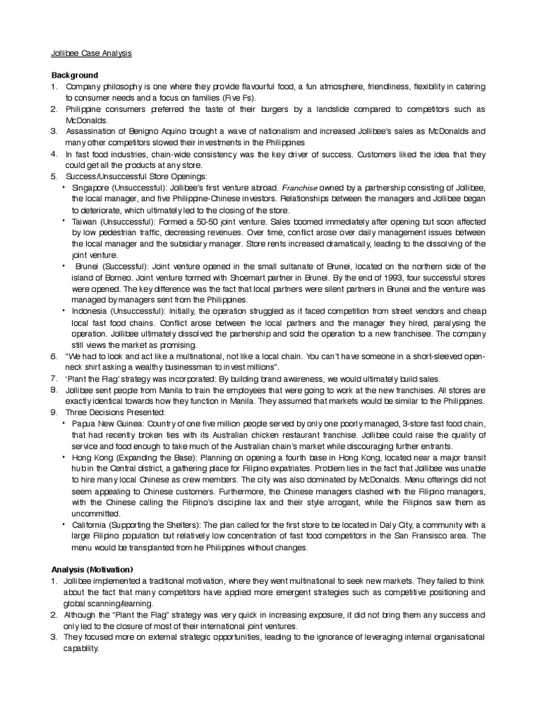Jollibee Case Study | PDF | Competitive Advantage | Fast Food Restaurants