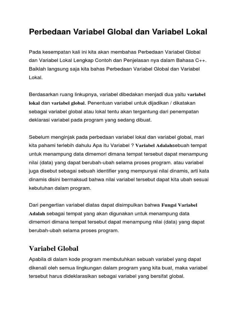 Variabel Global Dan Variabel Lokal | PDF | Metode & Bahan Ajar | Komputer