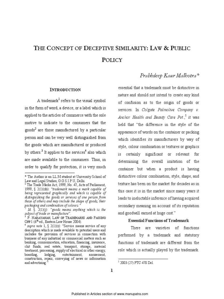 Concept of Deceptive Similarity | PDF | Trademark | Misrepresentation