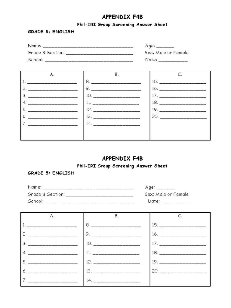 Answer Sheet Phil Iri | PDF | Nature